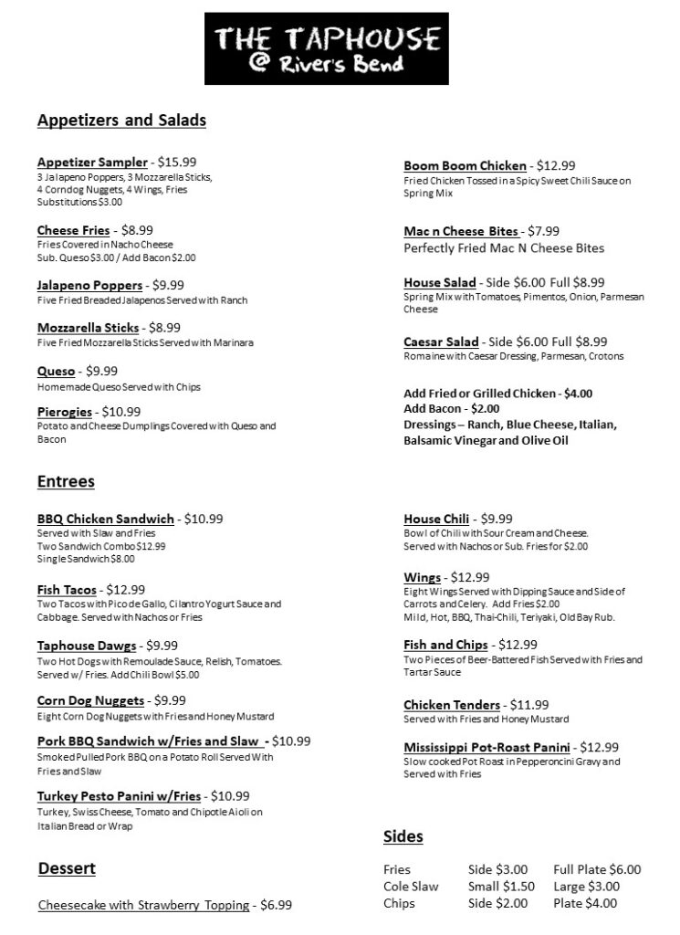 Restaurant Menu - Bar Chester VA Restaurant Food